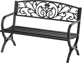 Outsunny dvoumístná zahradní lavička 240 kg nosnost, vhodná pro vnitřní i venkovní použití 127x60x85 cm černá