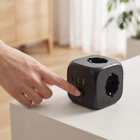 Toolight Toolight, JNH019, zásuvková kostka 7v1, 3 zásuvky + 2× USB-A + 2× USB-C, černá, OSW-56304