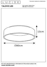 Lucide 46100/80/30 stropní LED svítidlo Talowe černé, 80W, 3000K, ø80cm