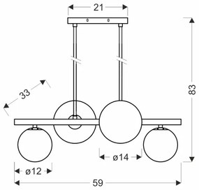 Lustr na lanku KAMA 4xG9/28W/230V černá/kouřová černá
