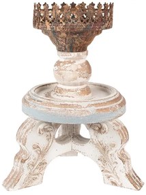 Béžový antik dřevěný svícen s kovovou ozdobou – 25x34 cm