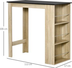 HOMCOM Vysoký Barový Stůl - dim. 112D x 57Š x 106V cm - 3 police - světlý dub-černý povrch | Aosom