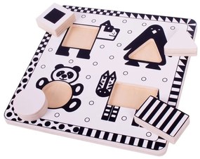 Bigjigs Toys Dřevěné vkládací puzzle černobílé tvary 1