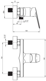 Deante Jasmin, nástěnná sprchová baterie, černá matná, BGJ_N40M