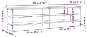 TV skříňka šedá sonoma 200 x 30 x 50 cm kompozitní dřevo a kov