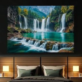 Obraz na plátně - Malé velké vodopády v podzimních horách FeelHappy.cz Velikost obrazu: 150 x 100 cm
