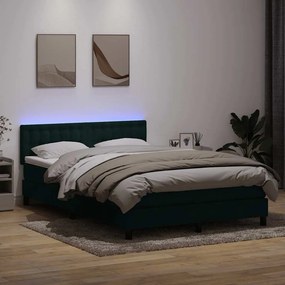 Box spring postel s matrací a LED tmavě zelená 160x220 cm samet 3317322