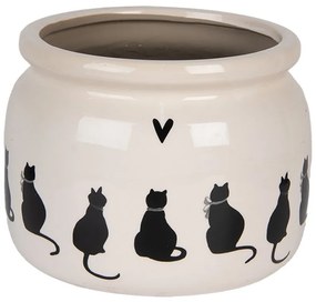 Béžový obal na květináč s kočkami a srdíčkem Dog&Cat L - Ø 20*15 cm