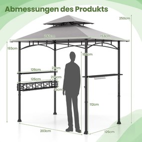 Costway Grilovací altán s dvojitou střechou a bočními policemi a kovovým košem