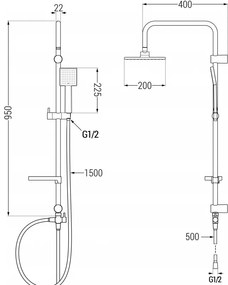 Mexen sprchový set T45 s horní hlavicí čtvercovou, černá, 798454593-70