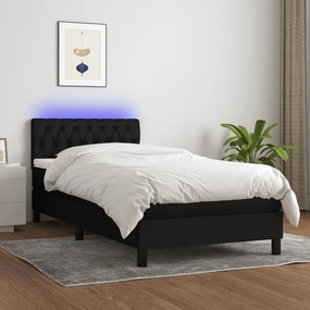 Box spring postel s matrací a LED černá 100x200 cm textil 3133375