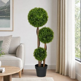 Umělý strom HOMCOM, Umělá rostlina, Zelený buxus se 3 koulí z bambusových listů, Včetně květináče, Pro vnitřní i venkovní použití, Výška 110 cm, Bez …