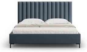 Tmavě modrá čalouněná dvoulůžková postel s úložným prostorem s roštem 200x200 cm Casey – Mazzini Beds