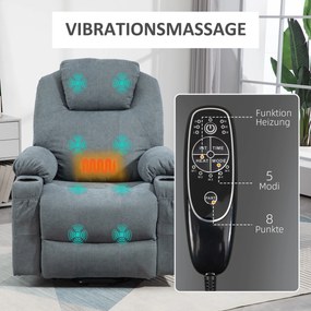 Masážní křeslo HOMCOM, elektrické, s 8 masážními body, s funkcí polohování, s funkcí vyhřívání, pěnové, 90x101x107cm, tmavě šedé | Aosom