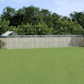 Venkovní psí kotec se střechou stříbrný 14 x 2 x 2,5 m ocel 3190469