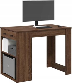 Fionshop 263732266 Psací stůl se zásuvkou a policí hnědý dub 102x62x77,5
