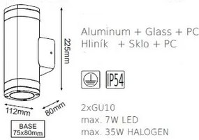 ACA Lighting Zahradní nástěnné svítidlo ELPIS max. 35W/2xGU10/230V/IP54, tmavě šedé