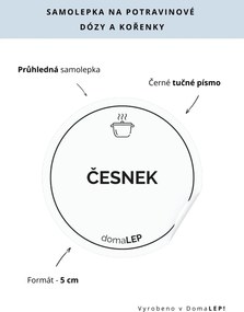 Samolepka na kořenky ČESNEK průhledná 5 cm tučné písmo