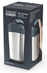 Cestovní hrnek v tmavě modro-leskle stříbrné barvě 450 ml Sipp – Joseph Joseph