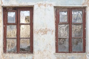 DIMEX | Samolepicí vliesová fototapeta na zeď Stará okna MA-5-0829 | 375 x 250 cm | bílá, béžová, hnědá