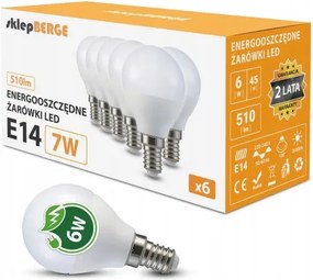 6x LED žárovka E14 g45 7W 620lm - studená bílá
