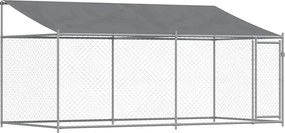 Klec pro psy se střechou a dvířky šedá 4x2x2 m pozinkovaná ocel 3209568