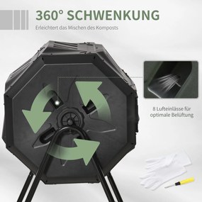 Outsunny 160L Dvoukamerový zahradní rotační kompostér s ventilačními otvory a ocelovými nohami 71x65x96 cm Černý