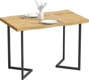 HOMCOM jídelní stůl pro 2 osoby s tlustou stolní deskou, kovové nohy, moderní styl, 110x67x75,5 cm, dub