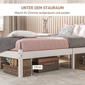 Dřevěný rám postele HOMCOM 208 x 96 cm s lamelovým roštem a čelem, elegantní rám jednolůžka do ložnice v bílé barvě | Aosom.de