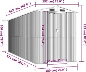 vidaXL Zahradní kůlna 192 x 523 x 223 cm pozinkovaná ocel [3147464] Barva: tmavě hnědá