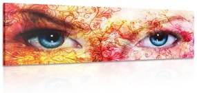 Obraz modré oči s abstraktními prvky - 135x45 cm