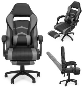 Kancelářská herní židle s nastavitelnou opěrkou nohou a bederním polštářem