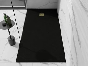 Mexen Stone+, obdélníková vanička z minerálního kompozitu 180 x 100 cm, černá, zlatá lesklá krytka, 44701018-G
