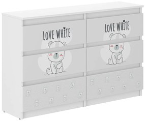 WD Dětská komoda 140 cm - Bílý medvídek