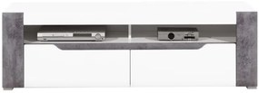Televizní stolek Brando - bílá / beton / bílý lesk