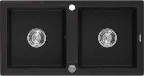 Mexen Mario granitový dřez 2-komorový 820 x 436 mm, černý, chromový sifon - 6504822000-77