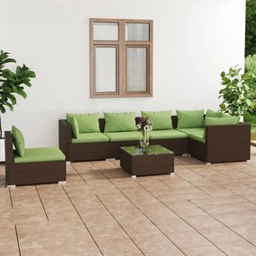 vidaXL 7dílná zahradní sedací souprava s poduškami polyratan [3102330] Barva: Hnědá a zelená