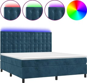 Box spring postel s matrací a LED tmavě modrá 160x200 cm samet 3136375