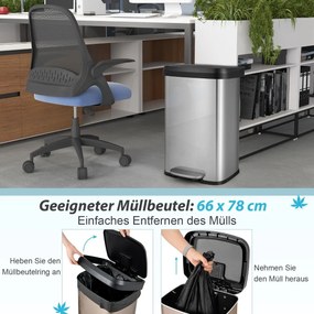 Costway Kuchyňský odpadkový koš 50 l s měkkým zavíracím víkem a – stříbro