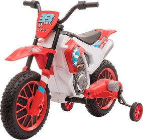 HOMCOM Dětská Elektrická Motorka 12V s 2 Odnímatelnými Stabilizátory pro Děti od 3 Let PP Kovová Červená+Bílá 106,5 x 51,5 x 68 cm | Aosom