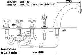 Sapho Reitano Rubinetteria, ANTEA pětiprvková baterie na okraj vany, chrom, 3311