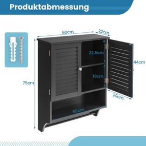 Costway Nástěnná skříňka závěsná lékárnička se 2 lamelovými dvířky 58