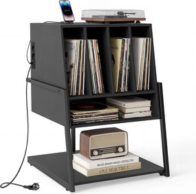 Costway Stojan na gramofon s integrovanou nabíjecí stanicí a 4 přepážkami