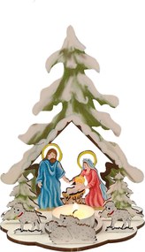 AMADEA Dřevěný svícen na čajovou svíčku betlém, 19 cm, český výrobek