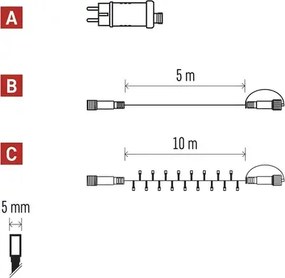 Emos D1AW01 CONNECT / Startovací řetěz s napájením / 100 LED / 10 m /