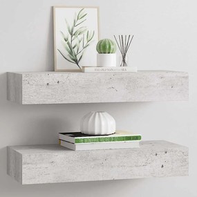 Nástěnné police se zásuvkou 2 ks betonově šedé 60x23,5x10cm MDF 330266