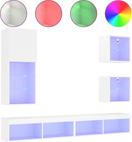 5dílná obývací stěna s LED osvětlením bílá kompozitní dřevo 3216675