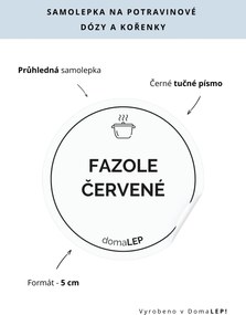 FAZOLE ČERVENÉ – průhledná samolepka na dózu, tučné písmo, 5 cm | DomaLEP