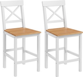 HOMCOM Set 2 Barových Židlí Vysoký Sedák 60,2 cm Dřevěné Kuchyňské Židle s Opěrkou a Podnožkou Nosnost 120 kg pro Jídelnu a Obývací Pokoj Přírodní a …