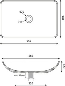 Sapho Sapho, INFRANE betonové umyvadlo na desku včetně výpusti, 57x37cm, bílý pískovec, AR460